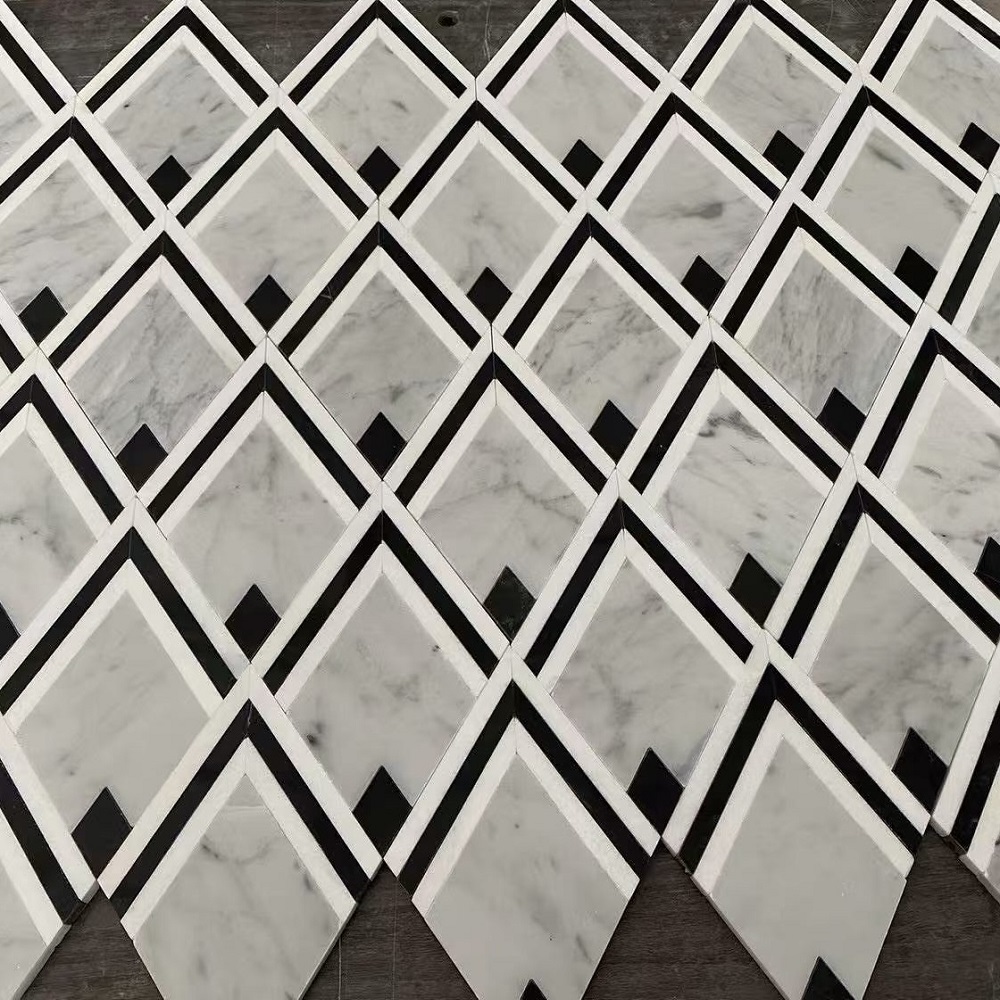 Diamond-shaped inlaid marble Mosaic tiles - Natural stone & marble Tile ...